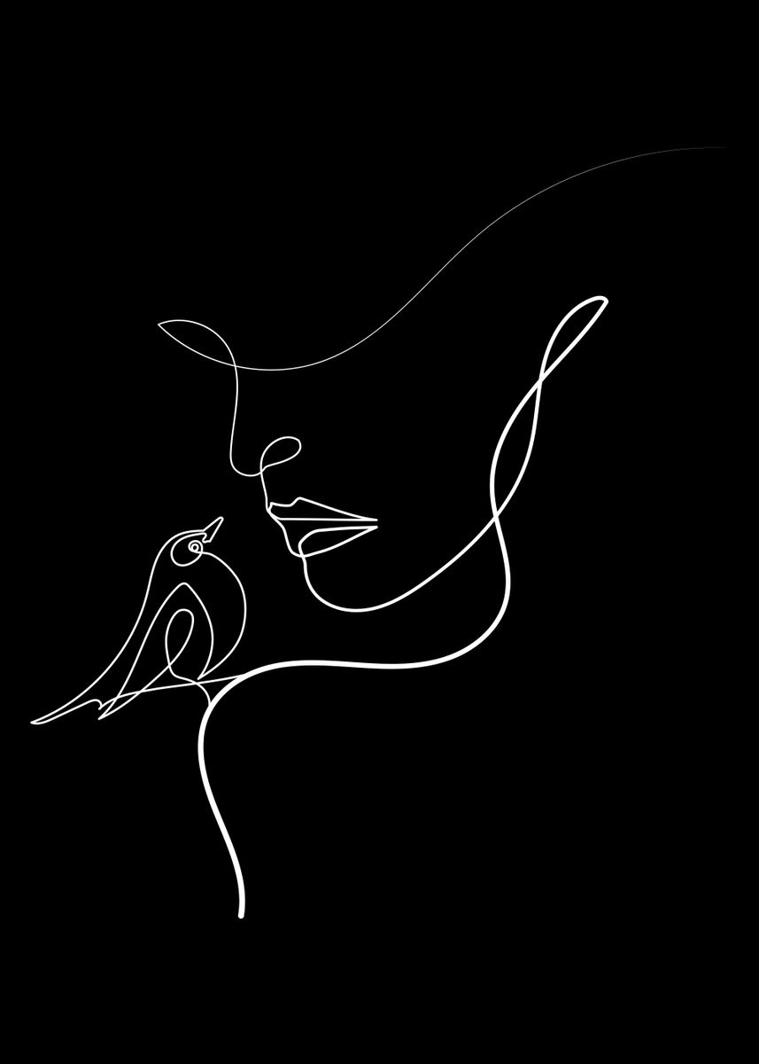 'Woman With Bird' Poster, picture, metal print, paint by One Line ...