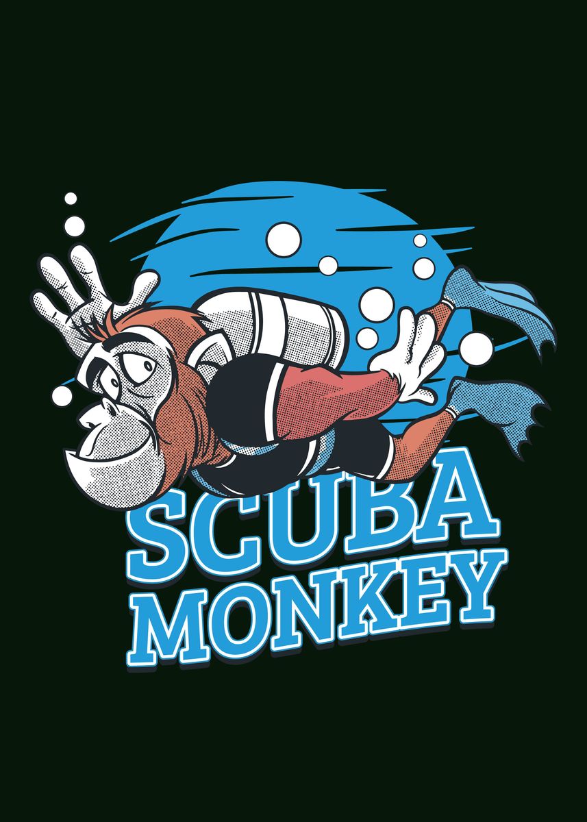 'Monkey Scuba Diving' Poster by Fateh Lahlah | Displate
