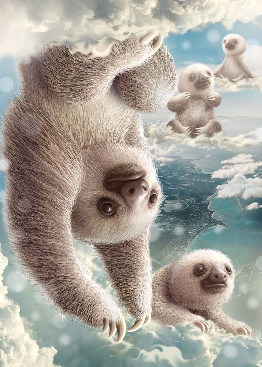 'SLOTHS ON CLOUDS' Poster by Adam Lawless | Displate