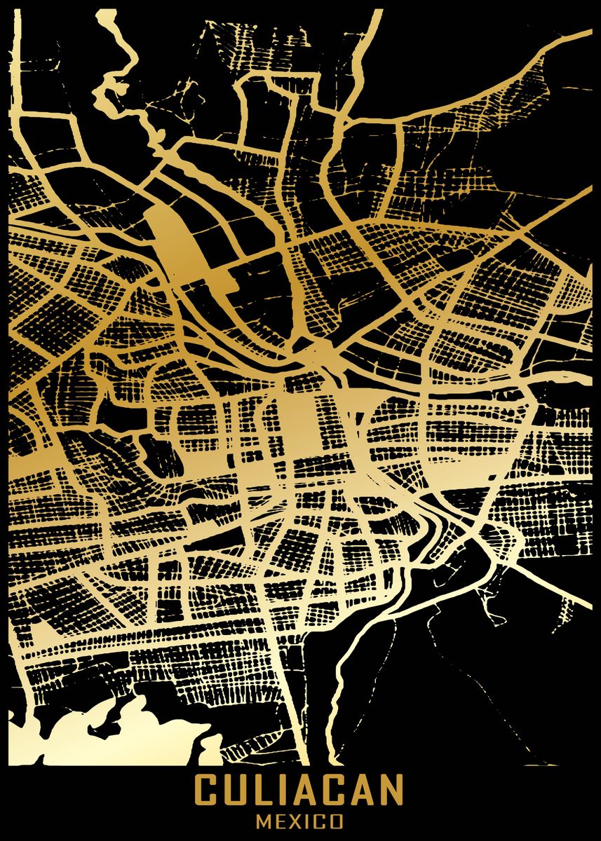 'Culiacan Mexico City Map' Poster, picture, metal print, paint by ...