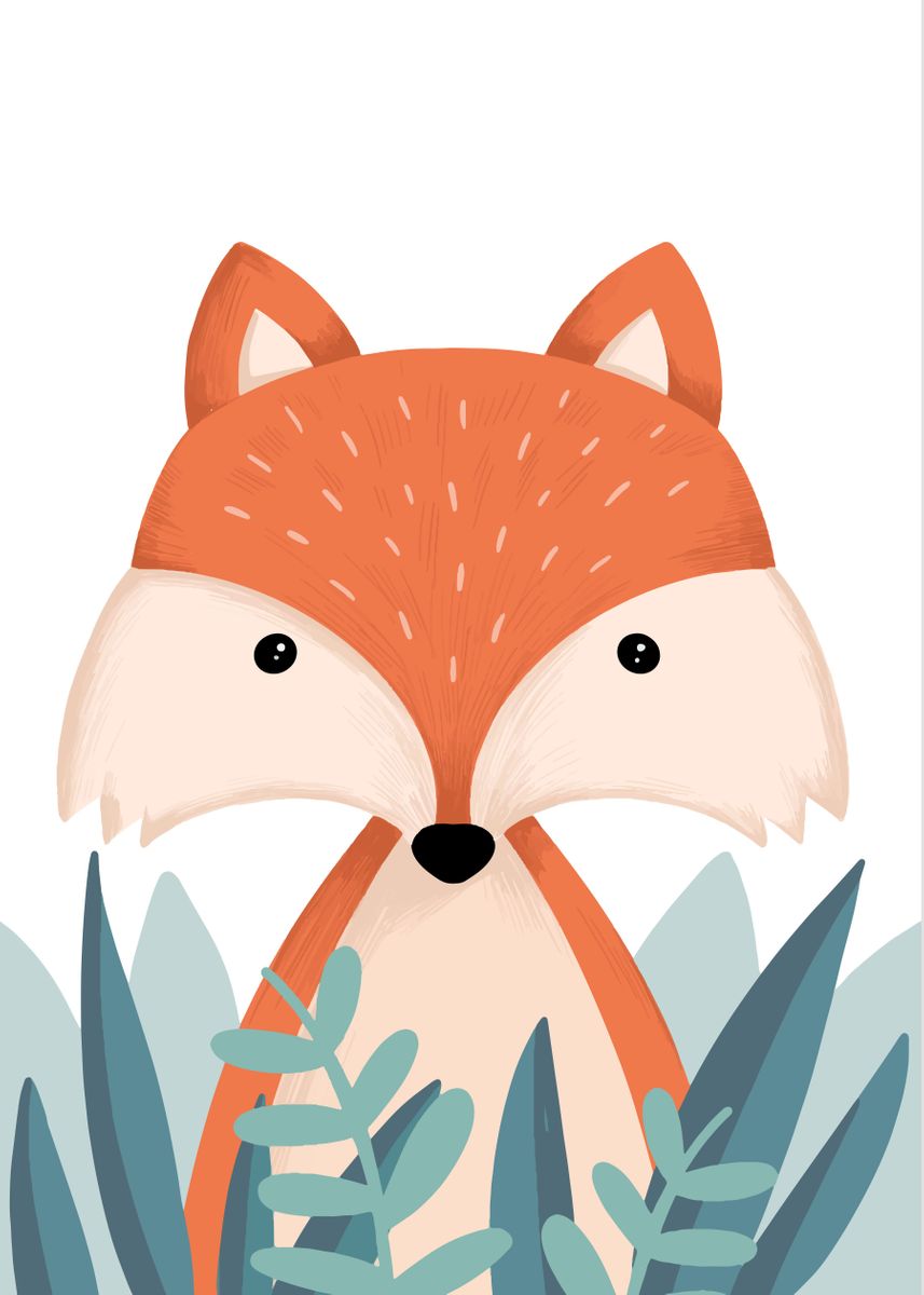 'Cute Fox' Poster, picture, metal print, paint by Queensy Collin | Displate