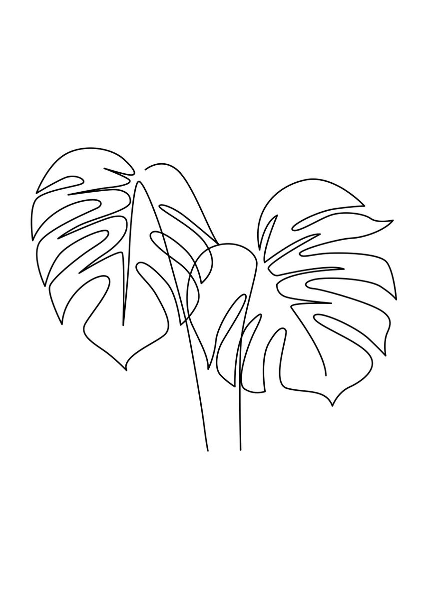 'Floral Monstera One Line' Poster, picture, metal print, paint by ...