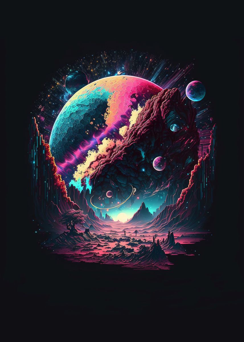 'Planets crash together' Poster, picture, metal print, paint by Stefan ...
