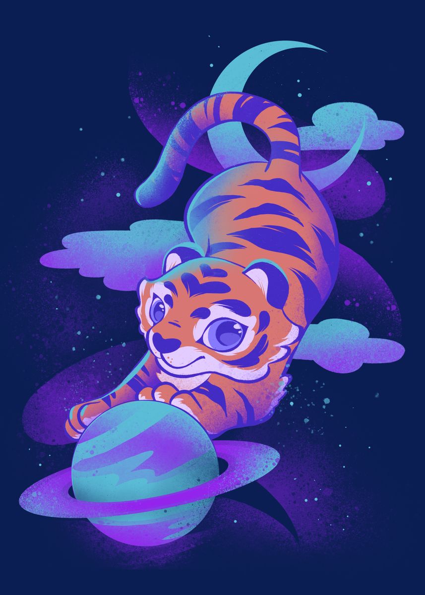 'Lunar Tiger' Poster, picture, metal print, paint by Erika Biagiola ...