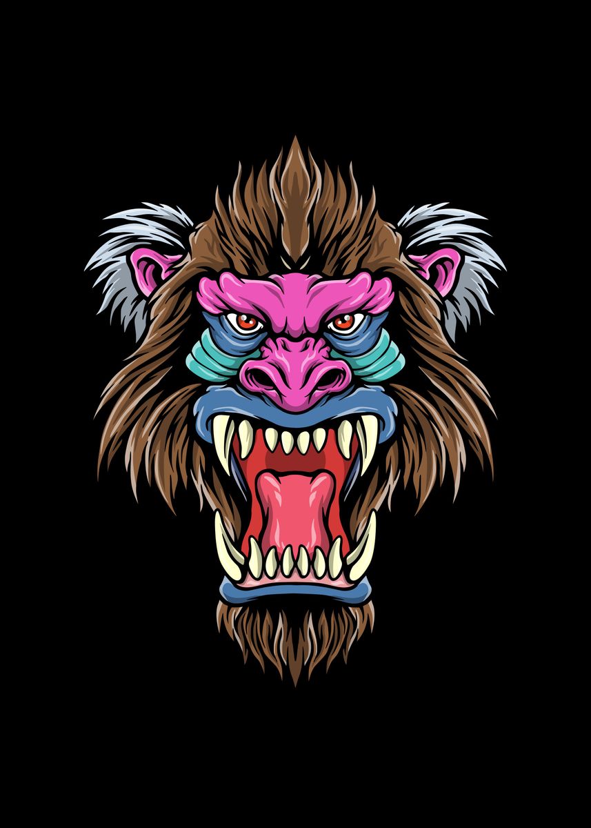 'Head of baboon' Poster, picture, metal print, paint by Cao Thi Hieu ...