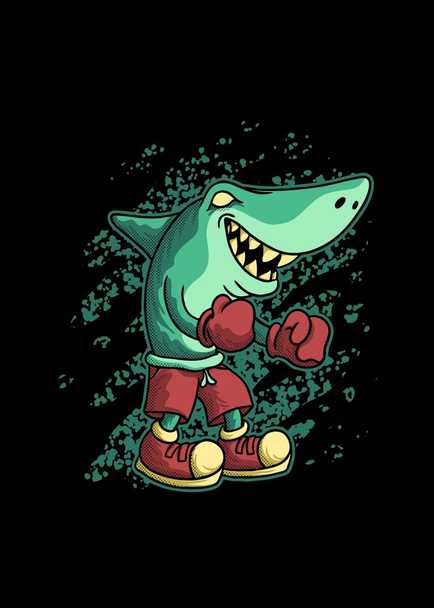 'Fighting shark cartoon' Poster, picture, metal print, paint by Tran ...