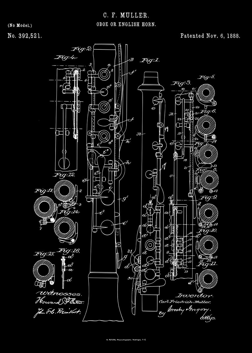 'Oboe patent 1888' Poster, picture, metal print, paint by RelDesign ...