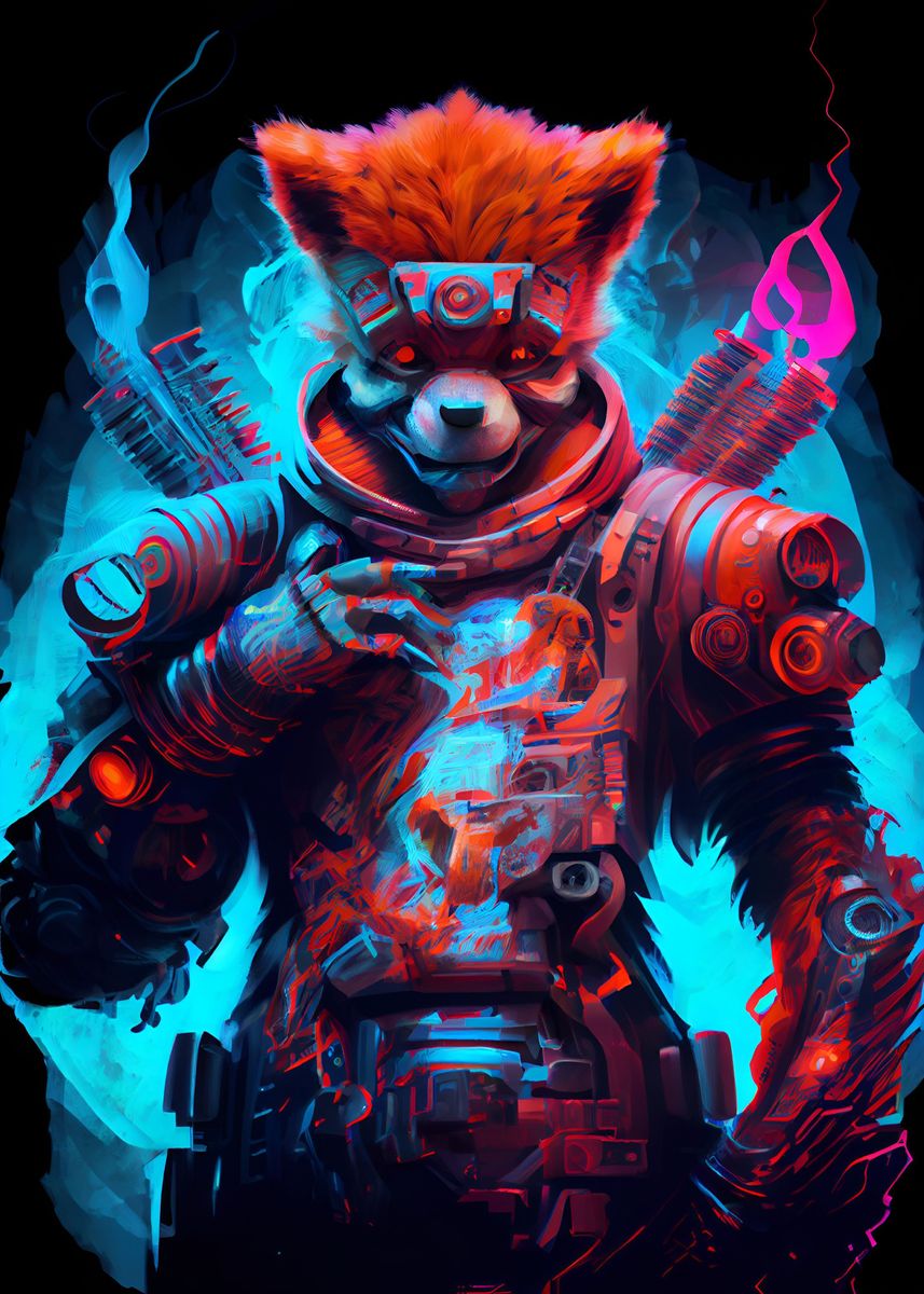 'Cyberpunk red panda' Poster, picture, metal print, paint by sinnois ...