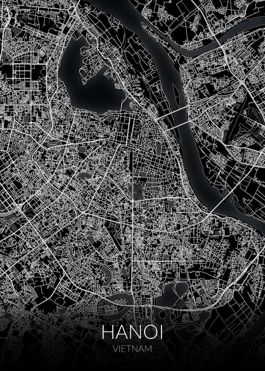 'Hanoi Map Black' Poster, picture, metal print, paint by dkDesign ...