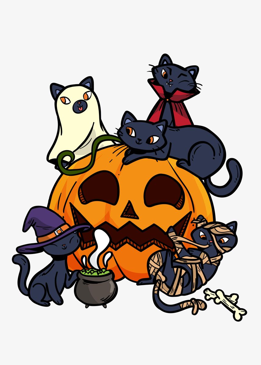 'Halloween Meow Pumpkin Cat' Poster by JTGDesign | Displate