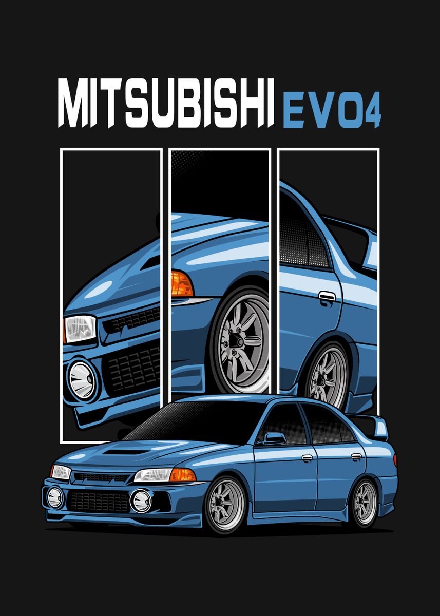 'Mitsubishi EVO 4' Poster, picture, metal print, paint by Hasnaa Art ...