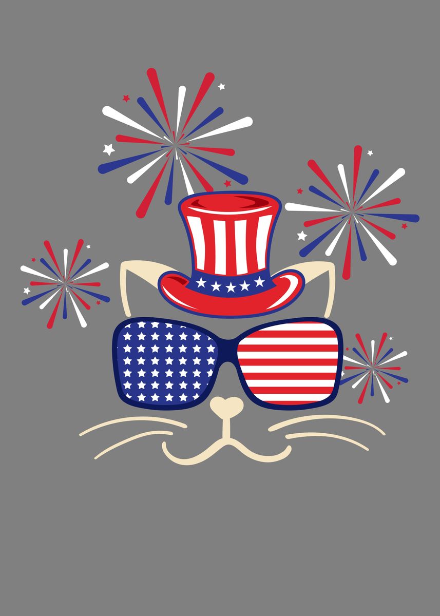 'Cute Cat Firecracker 4th' Poster, picture, metal print, paint by ...