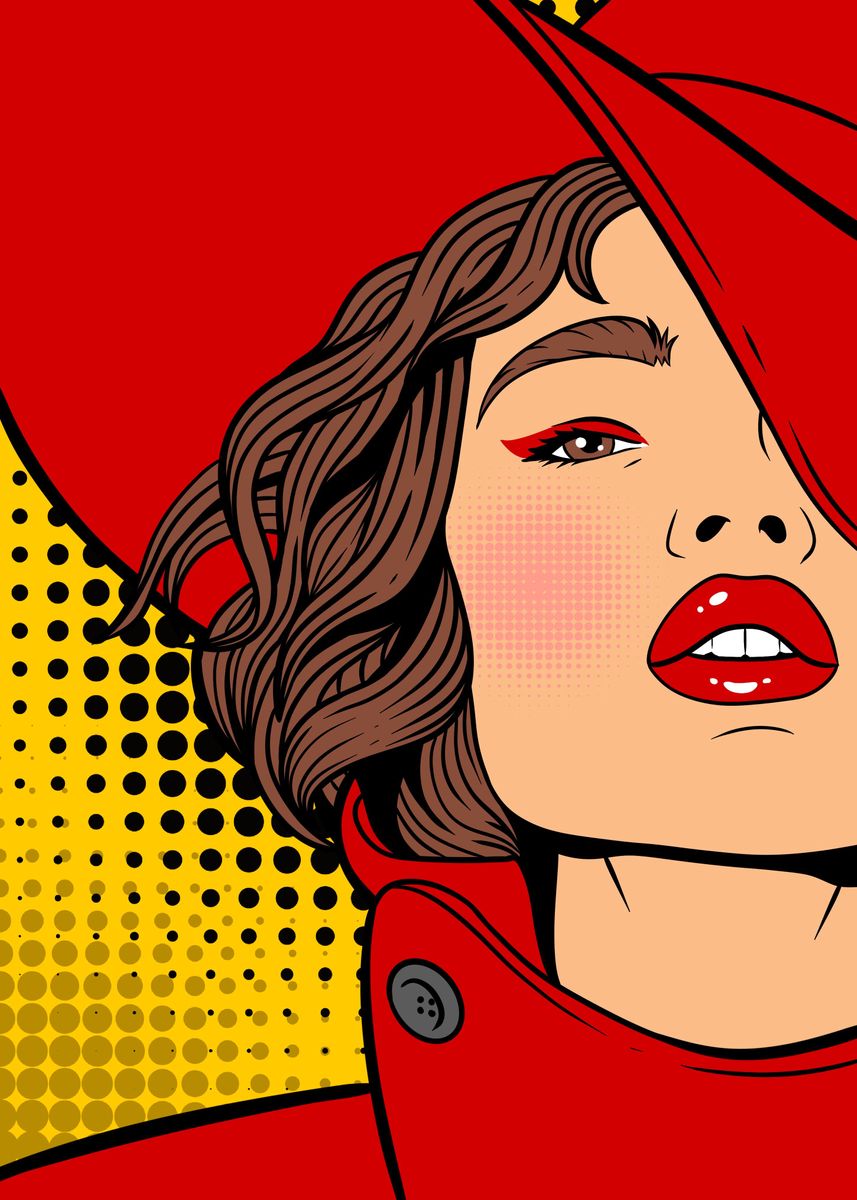 'Red woman pop art poster' Poster, picture, metal print, paint by ...