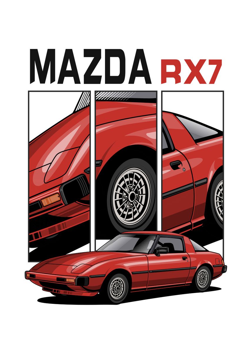 'Mazda RX7' Poster, picture, metal print, paint by Hasnaa Art | Displate
