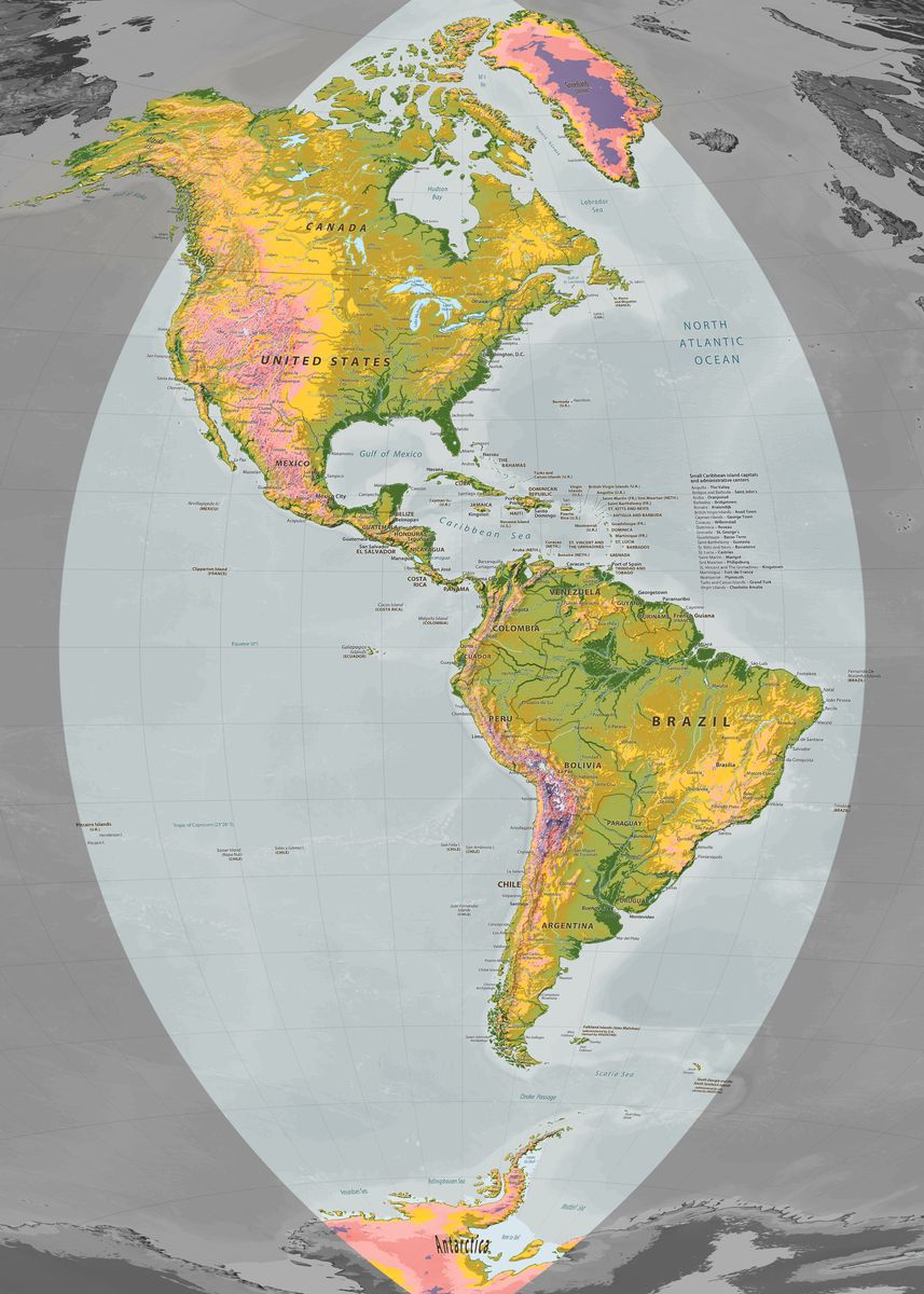 'Americas Map' Poster, picture, metal print, paint by Sam Kal | Displate