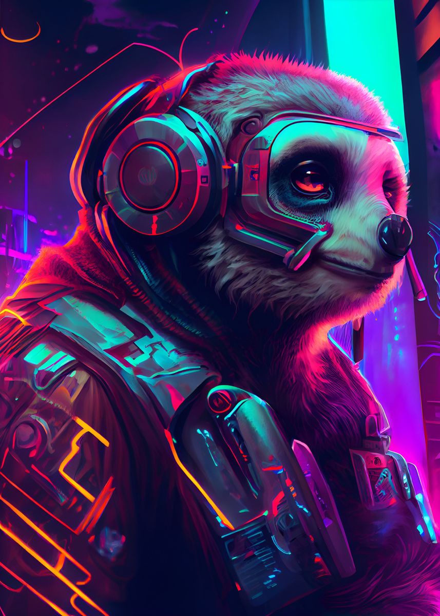 'sloth cyberpunk' Poster, picture, metal print, paint by sinnois | Displate