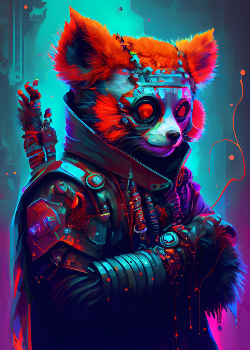 'Cyberpunk red panda' Poster, picture, metal print, paint by sinnois ...