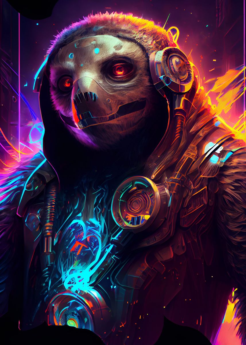 'sloth cyberpunk' Poster, picture, metal print, paint by sinnois | Displate