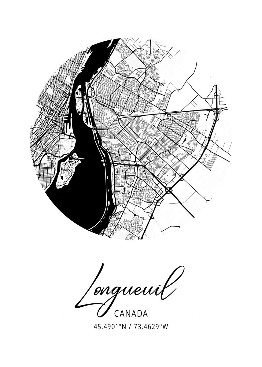 'Longueuil City Map' Poster, picture, metal print, paint by Nae | Displate