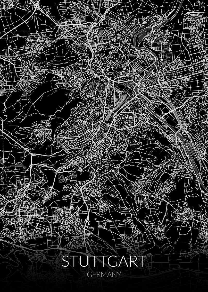 'Stuttgart Map Black' Poster, picture, metal print, paint by dkDesign ...