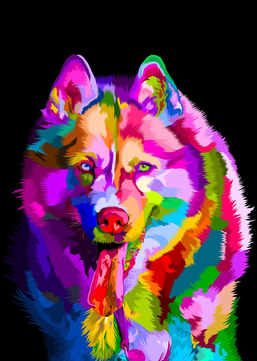 'Colorful husky dog' Poster, picture, metal print, paint by Le Duc Hiep ...