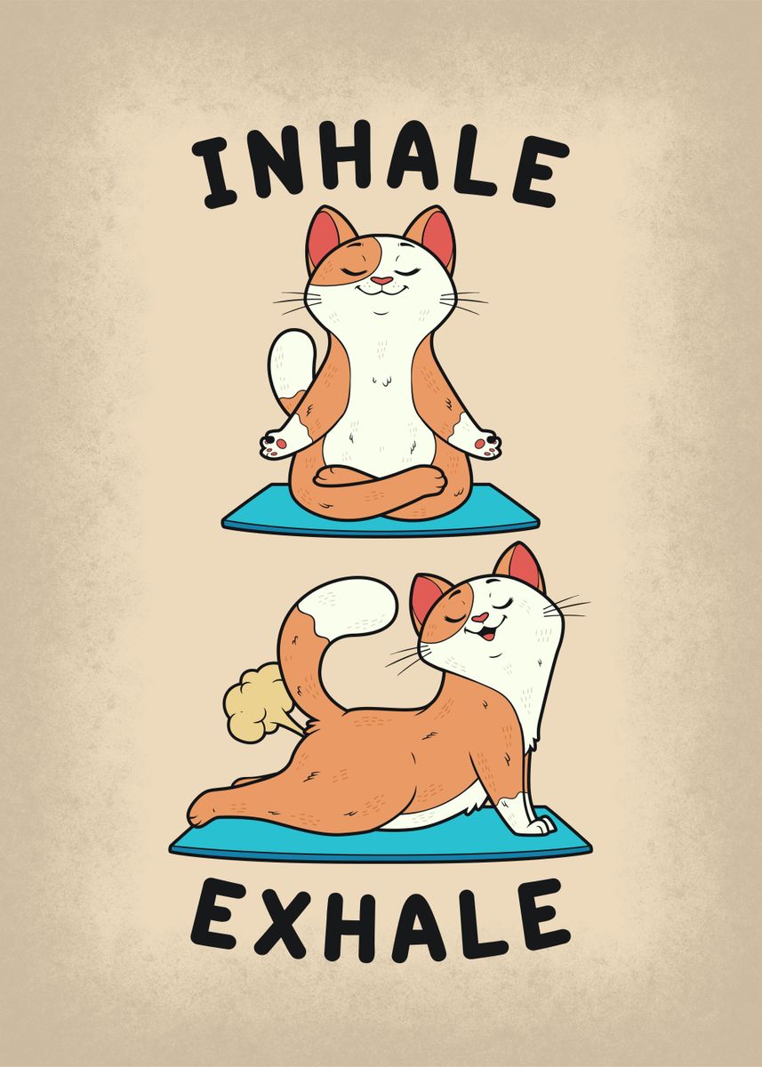 'Anime Cat Yoga Exhale' Poster, picture, metal print, paint by B Cubed ...