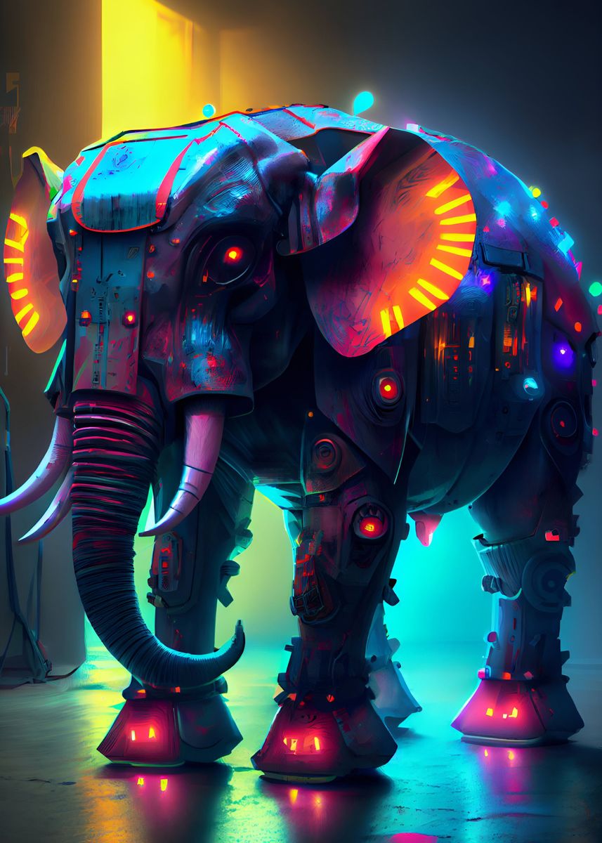 'cyber elephant' Poster, picture, metal print, paint by sinnois | Displate