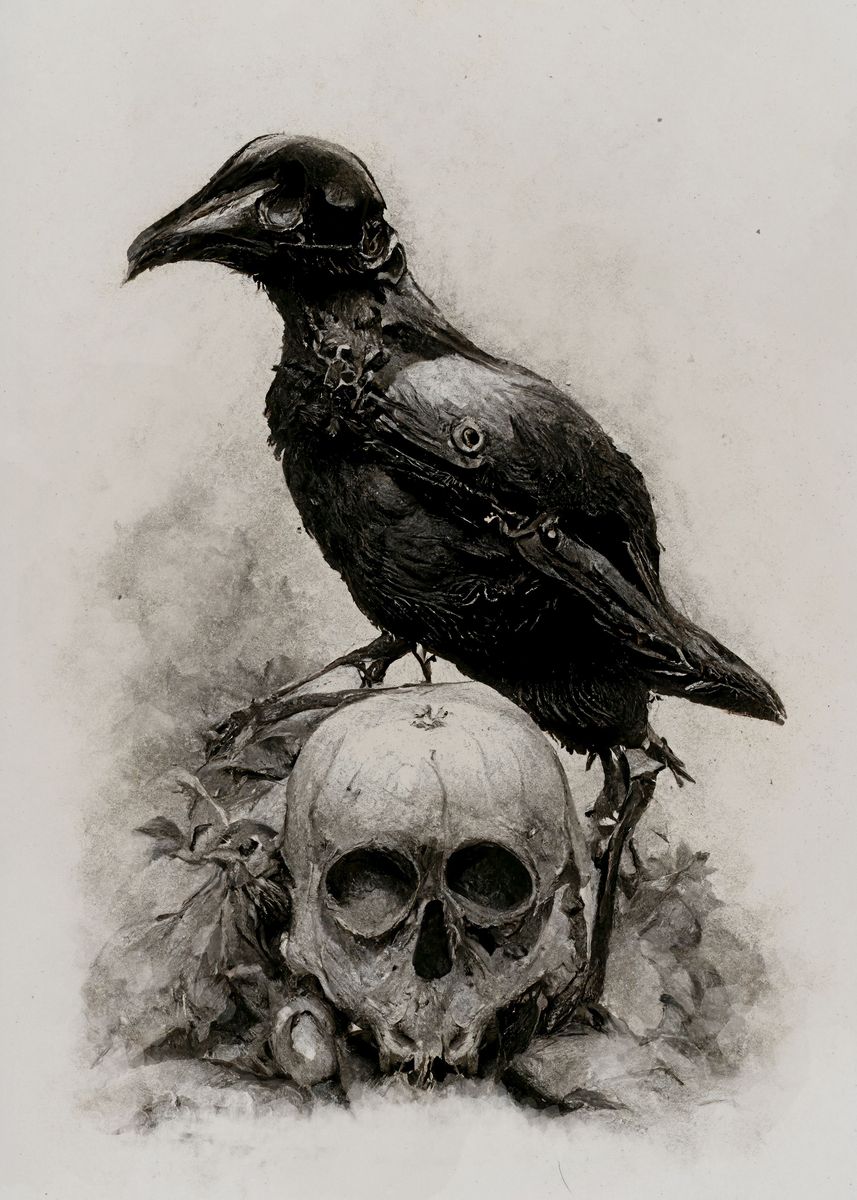 'Magnificent Raven on Skull' Poster, picture, metal print, paint by ...
