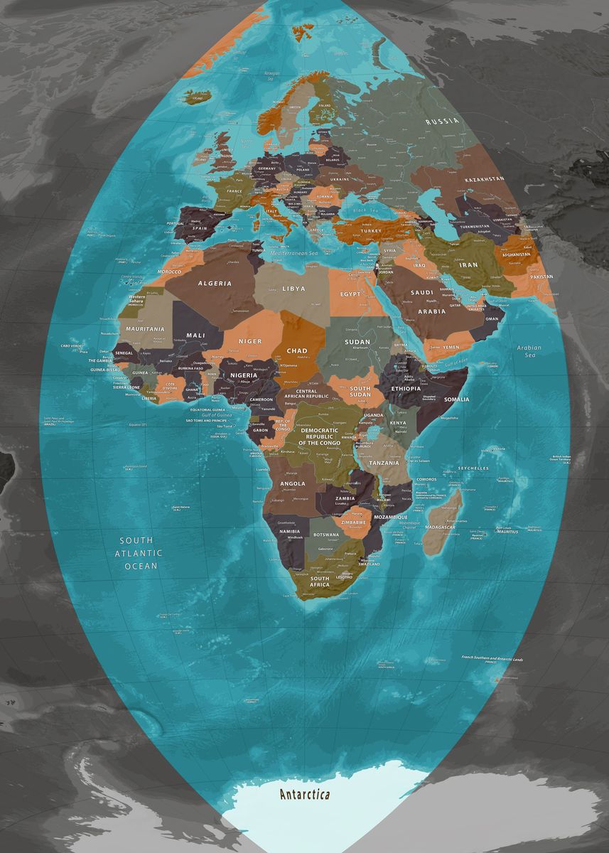 'Europe Africa Map' Poster, picture, metal print, paint by Sam Kal ...