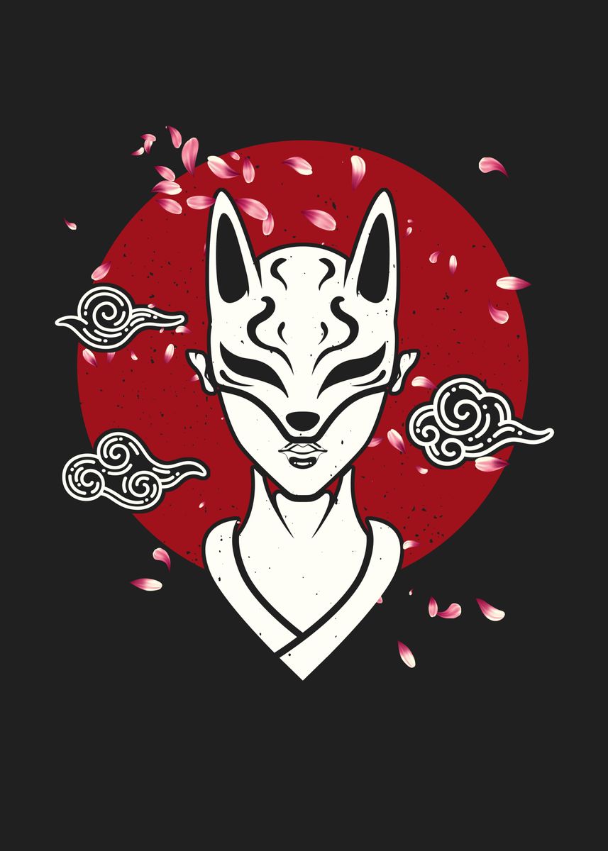 'Japanese Woman Oni Mask' Poster, picture, metal print, paint by Foxxy ...