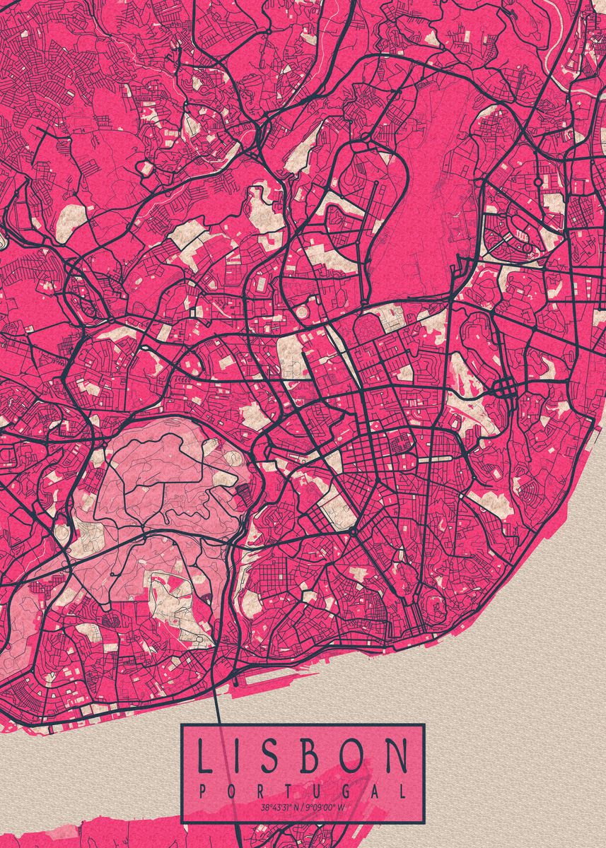 'Lisbon City Map Blossom' Poster, picture, metal print, paint by deMAP ...