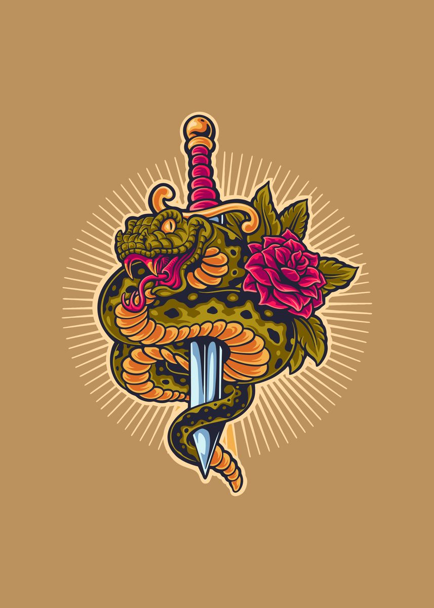 'Snake tattoo style' Poster, picture, metal print, paint by ...