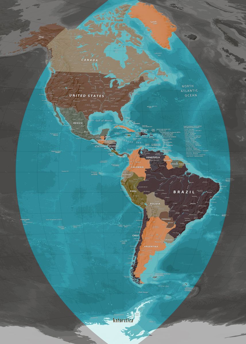 'Americas Map' Poster, picture, metal print, paint by Sam Kal | Displate