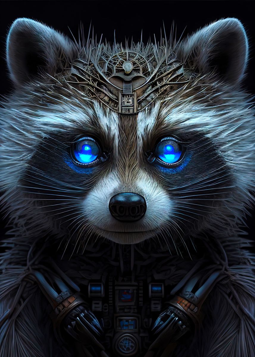 'Cyborg Racoon' Poster, picture, metal print, paint by Muntwalt | Displate