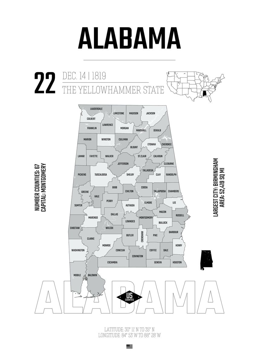 'Alabama USA state map' Poster, picture, metal print, paint by ...