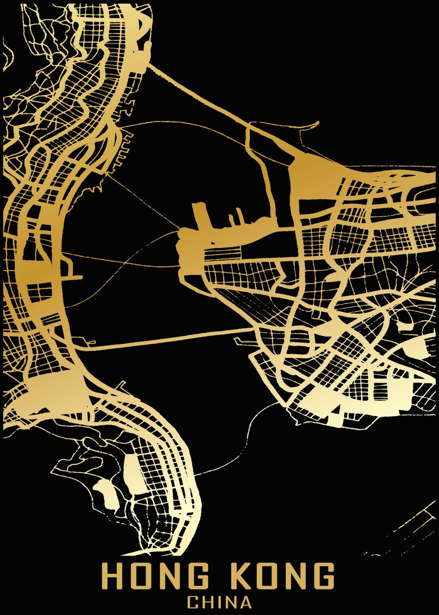 'Hong Kong China City Map' Poster, picture, metal print, paint by ...