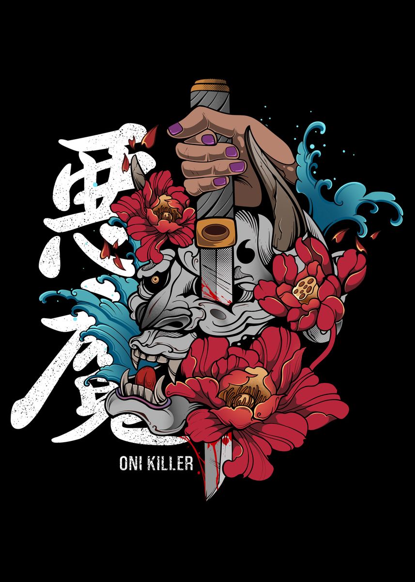 'Oni killer' Poster, picture, metal print, paint by Hiro Labs | Displate