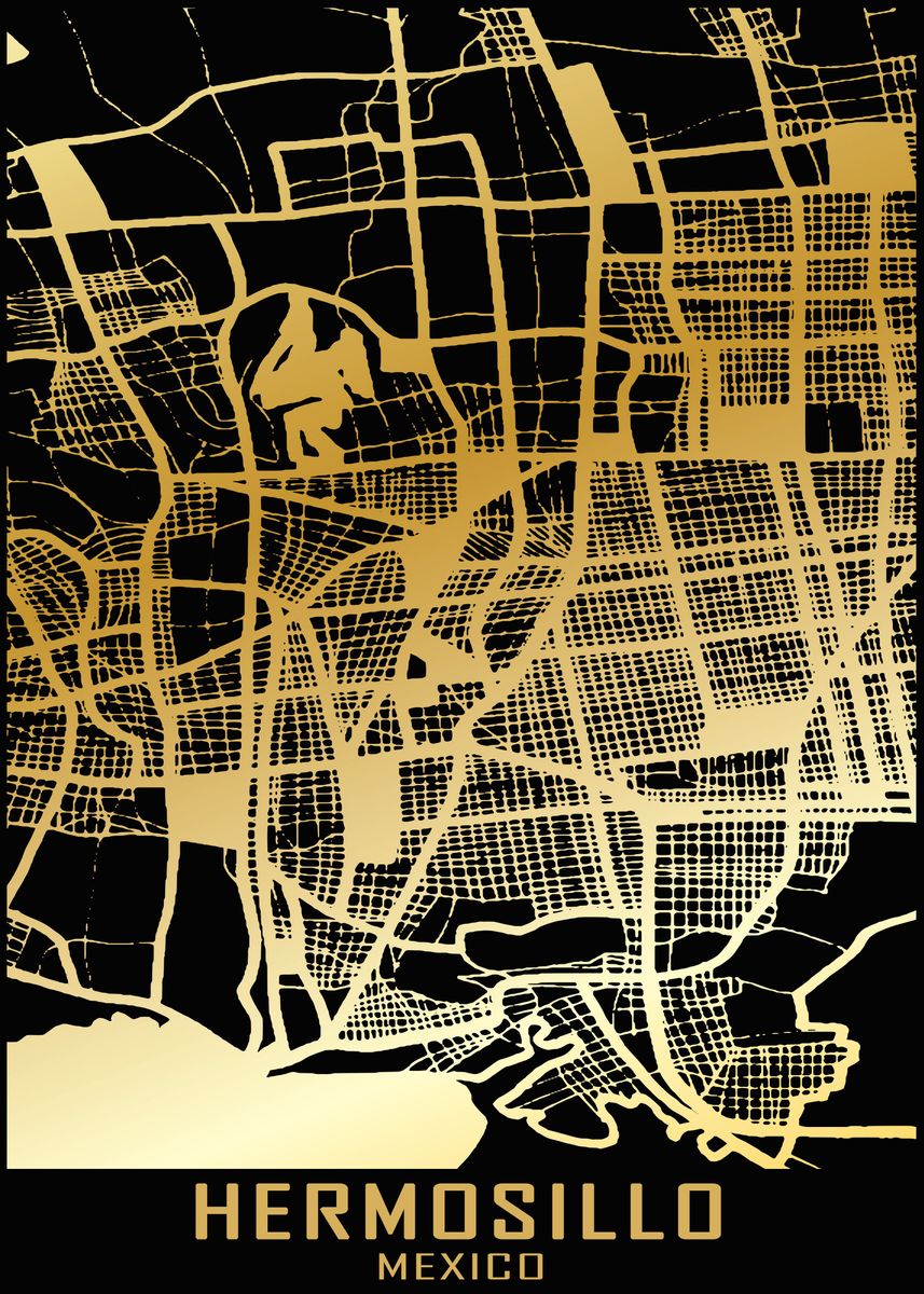 'Hermosillo Mexico City Map' Poster, picture, metal print, paint by ...