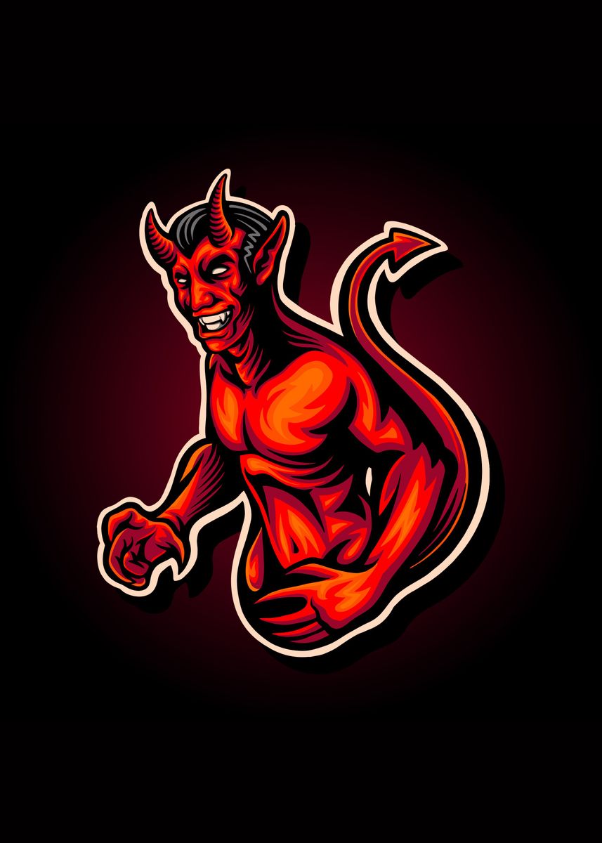 'Red demon mascot' Poster, picture, metal print, paint by DianeFFlower ...