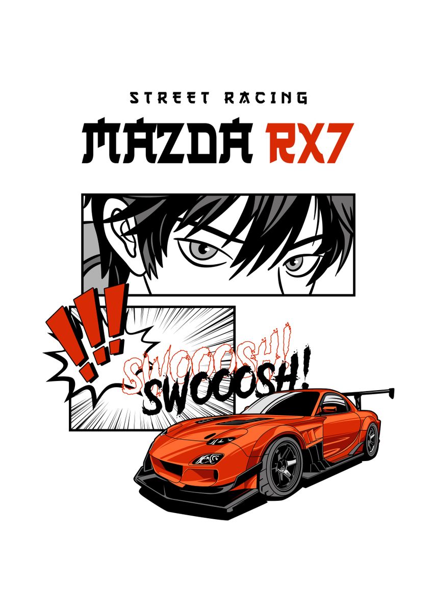 'Mazda RX7 Manga' Poster, picture, metal print, paint by Hasnaa Art ...