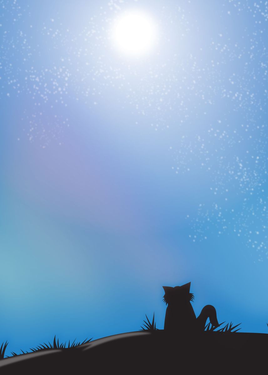 'Cat Moon and Stars' Poster, picture, metal print, paint by Creative Ys ...