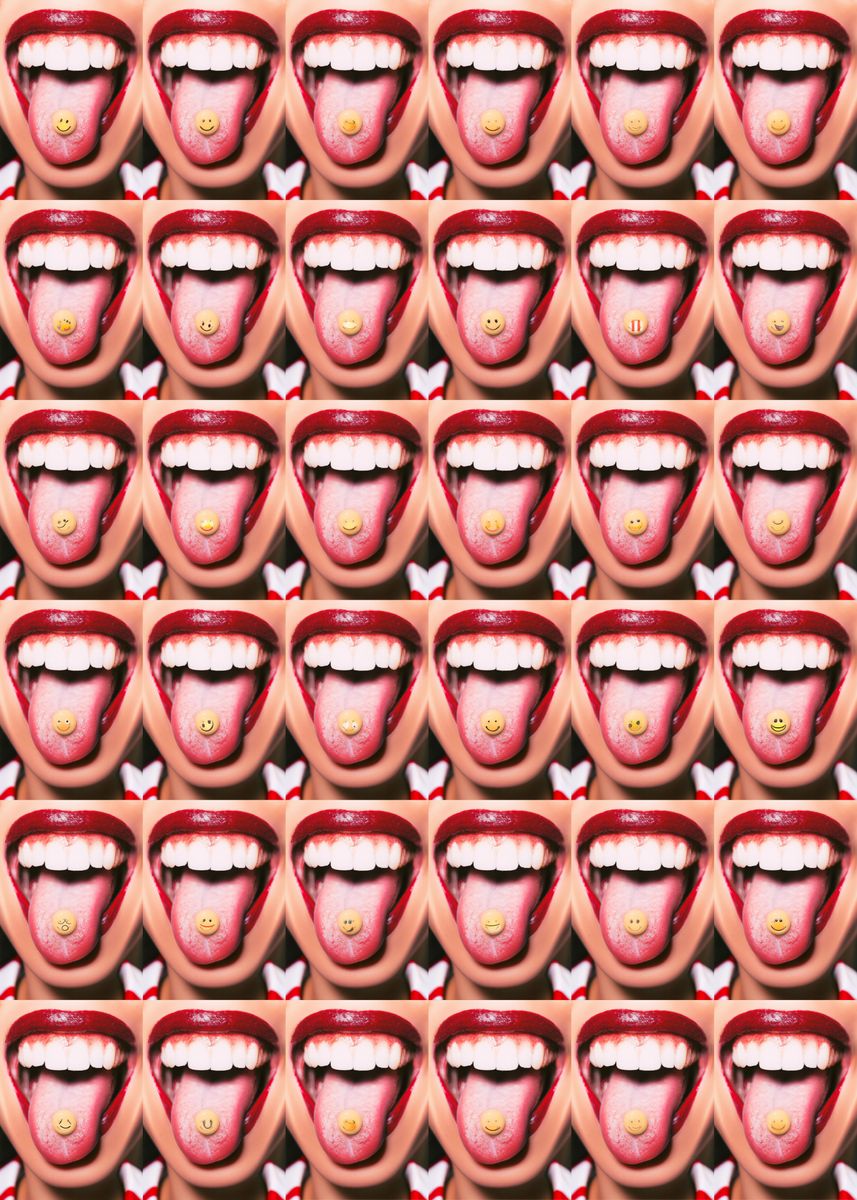 'Drug pill smiley on tongue' Poster, picture, metal print, paint by ...