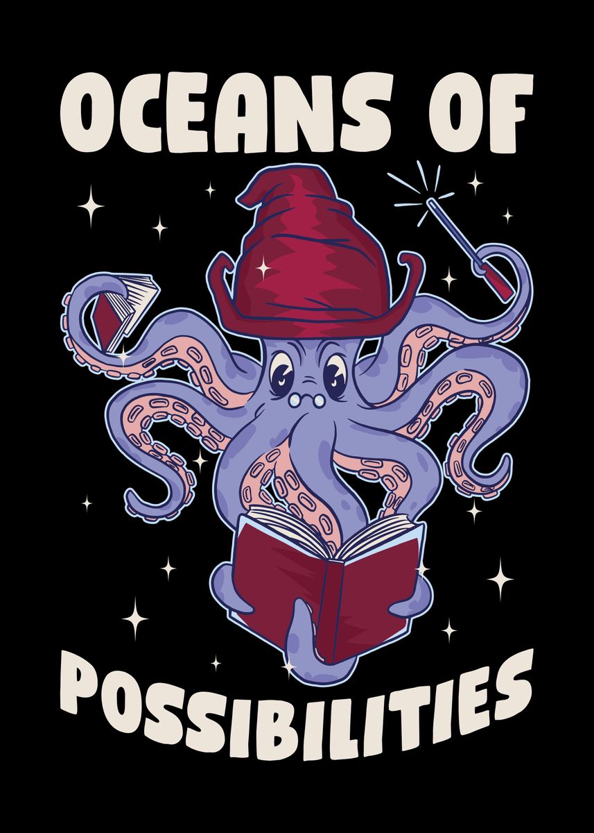 'Octopus Reading' Poster, picture, metal print, paint by CatRobot ...