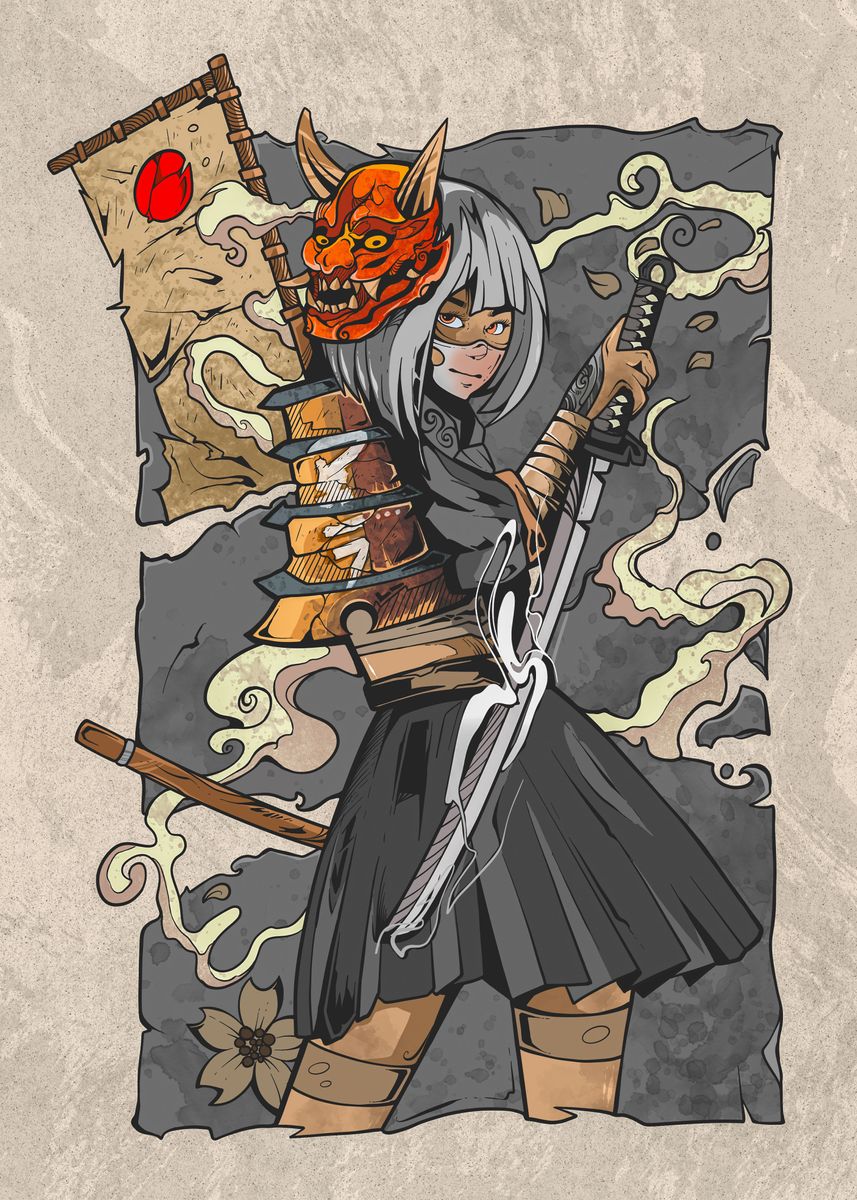 'Onna Bugeisha' Poster, picture, metal print, paint by Hiro Labs | Displate