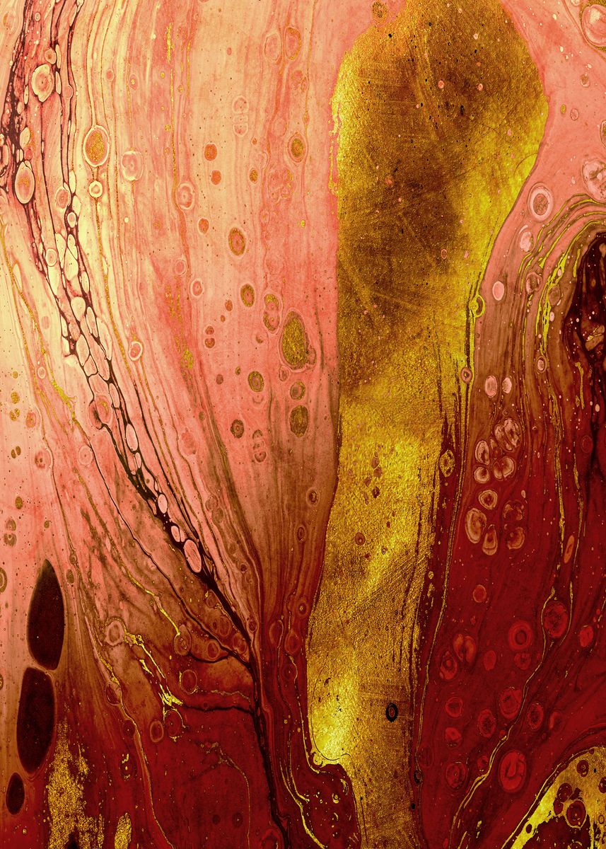 'Golden and Red Abstract 2' Poster, picture, metal print, paint by ...