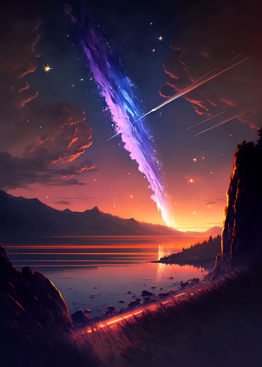 'Fantasy Sunset Landscape' Poster, picture, metal print, paint by Luong ...