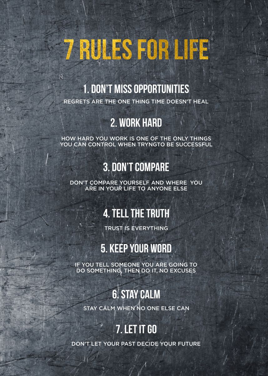 'the 7 rules of life' Poster, picture, metal print, paint by Exclusive ...