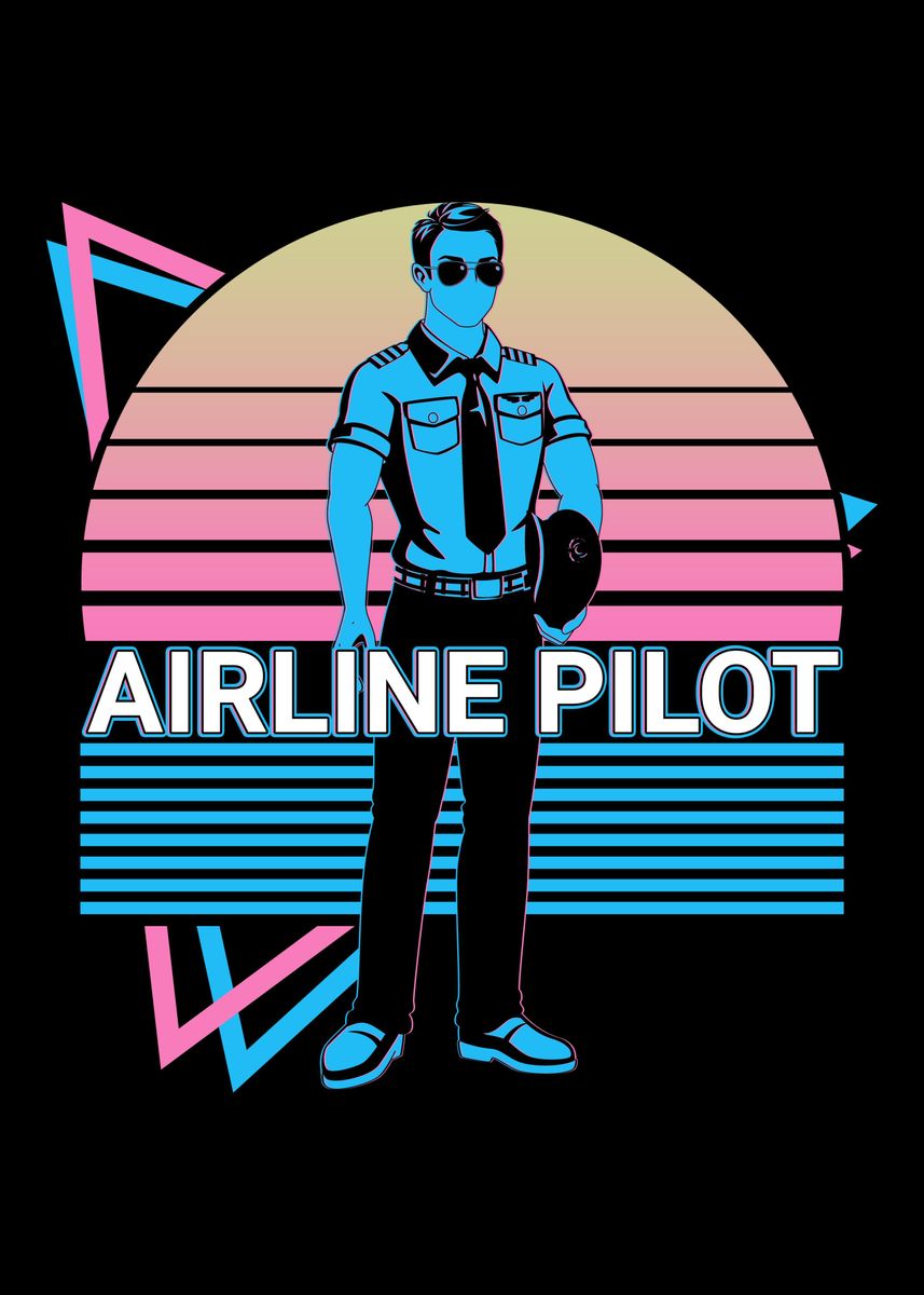 'Airline Pilot Retro' Poster, picture, metal print, paint by ...