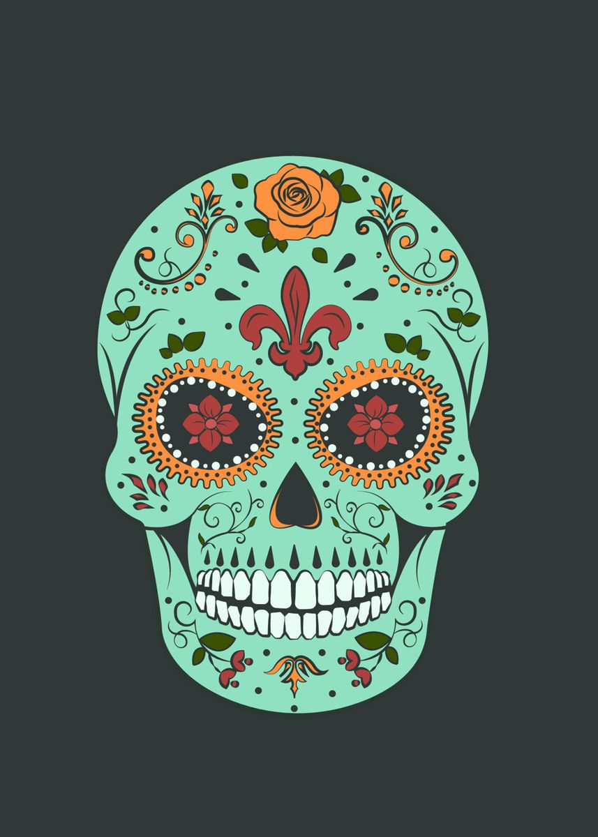 'Mexican skull 09' Poster, picture, metal print, paint by Vitor Costa | Displate