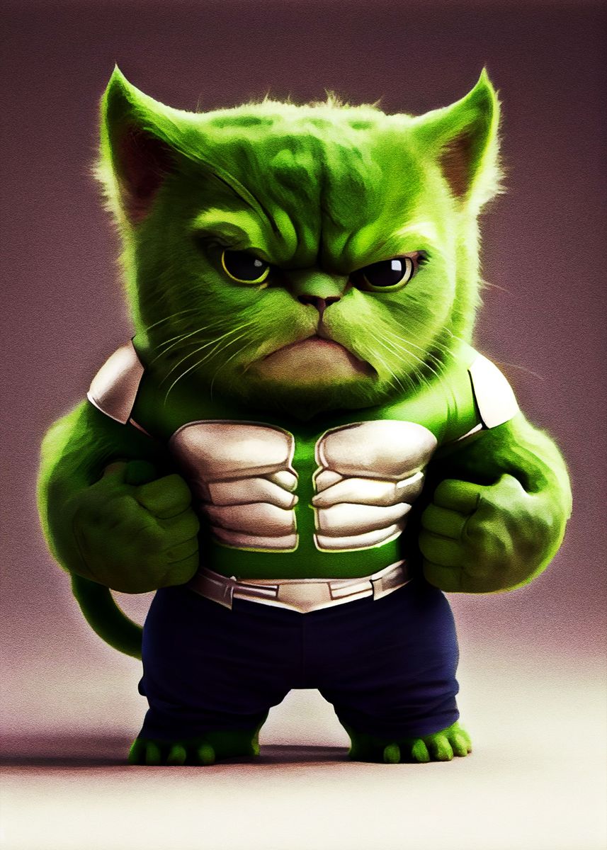 'Cute Cat Green' Poster, picture, metal print, paint by Fachrul Abqary ...